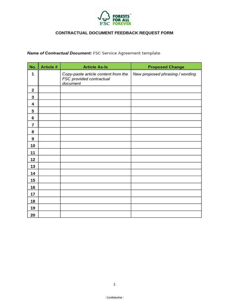 FSC Service Agreement Feedback Form | PDF