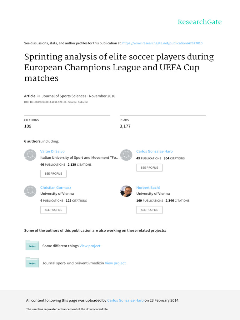 2010 - SALVO - Sprinting Analysis of Elite Soccer Players During European Champions League and ...