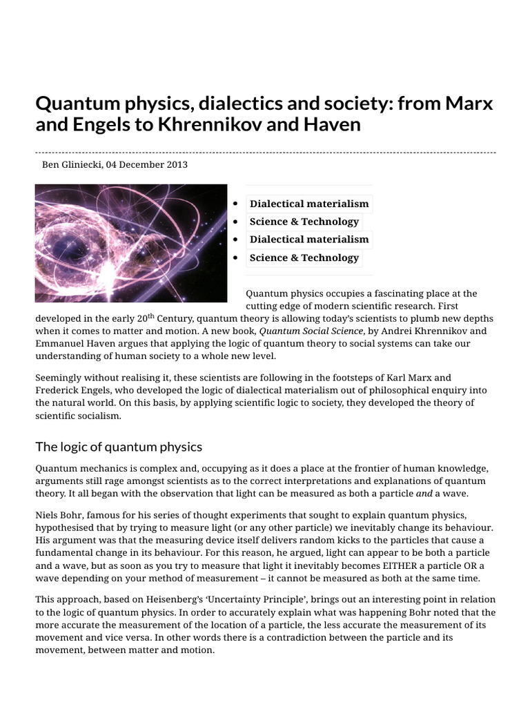 Quantum Physics and Dialectical Materialism | PDF | Quantum Mechanics ...