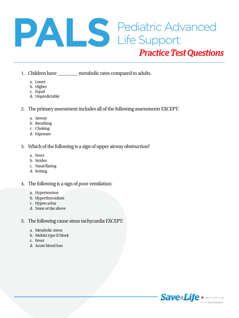 PALS Practice Test Questions | PDF | Shock (Circulatory) | Pneumonia