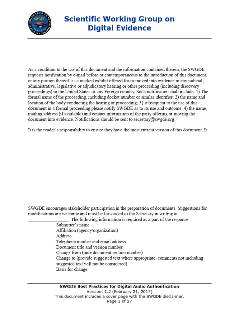 SWGDE - 2017 - SWGDE Best Practices for Digital Audio Authenticat | PDF ...