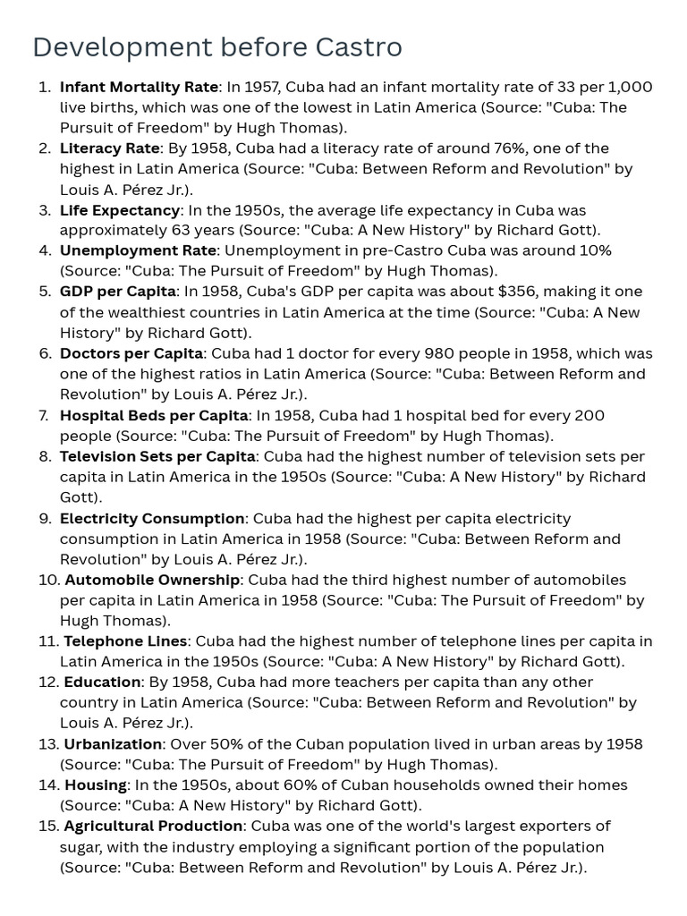 Cuba's Pre-Castro Development Stats | PDF | Cuba | Latin America