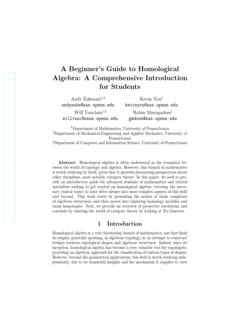 A Beginner's Guide To Homological Algebra: A Comprehensive Introduction For Students | PDF ...