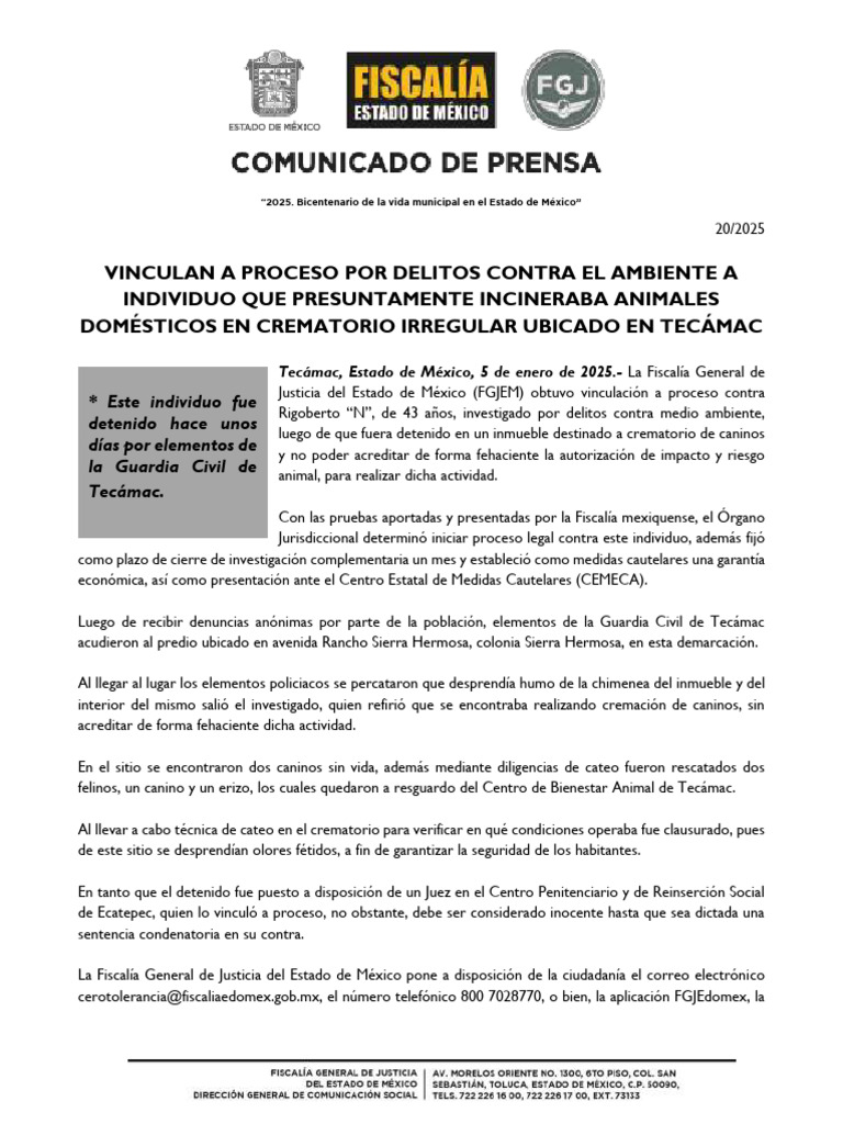 Comunicado 20 2025 | PDF | Cremación | Mandato