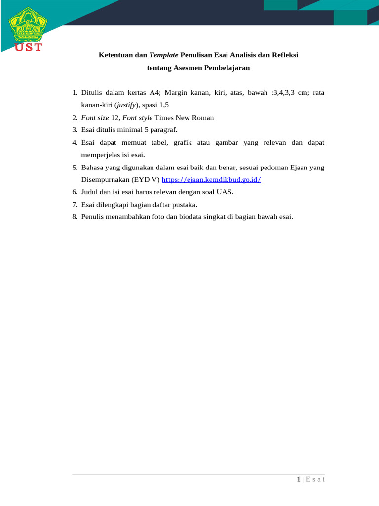 Nama - NIM (Ketentuan & Template Esai) | PDF