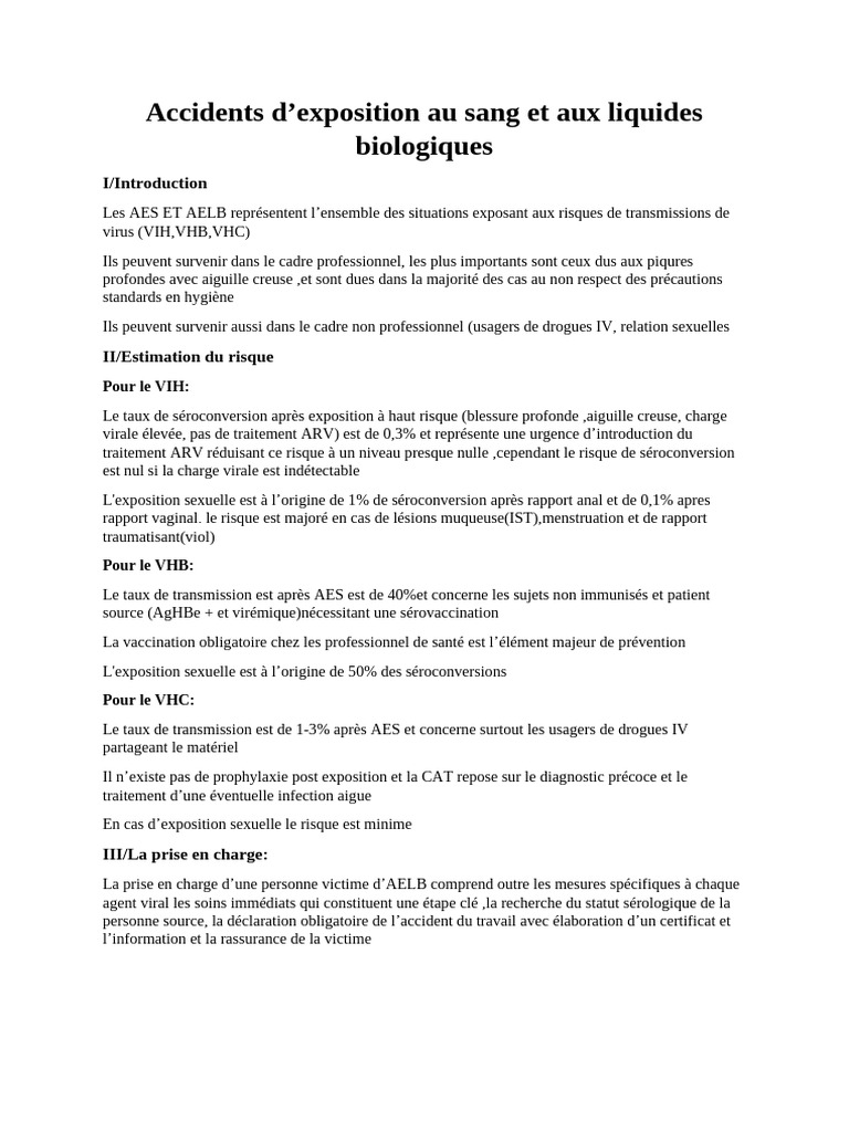 Accidents d'Exposition au Sang et Risques | PDF | Hépatite B | Sérologie