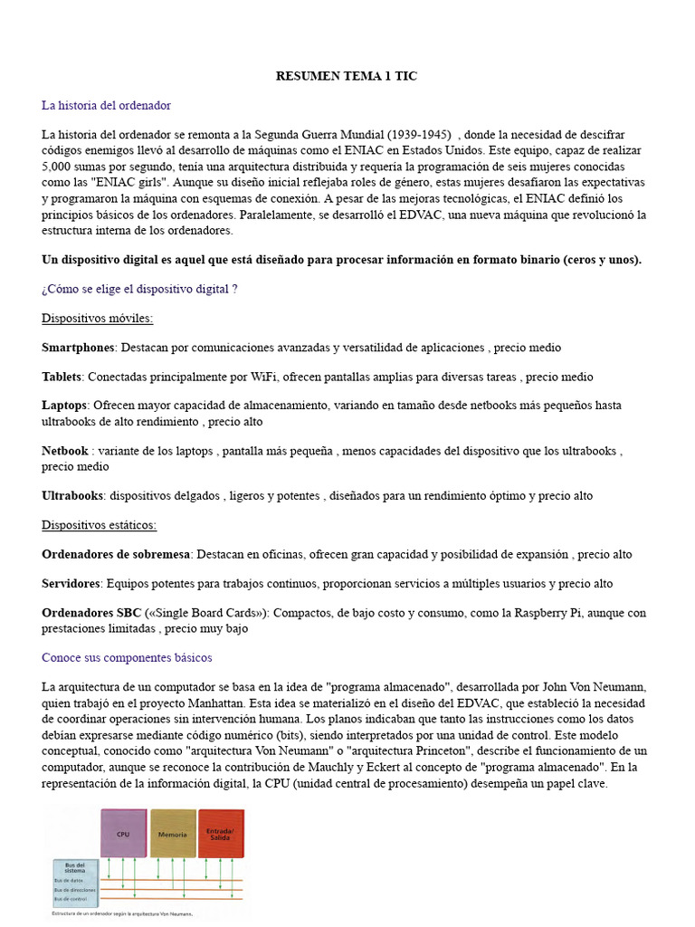 Resumen Tema 1 Tic (MUY BUENO 4 ESO) | PDF | Almacenamiento de datos de la computadora ...