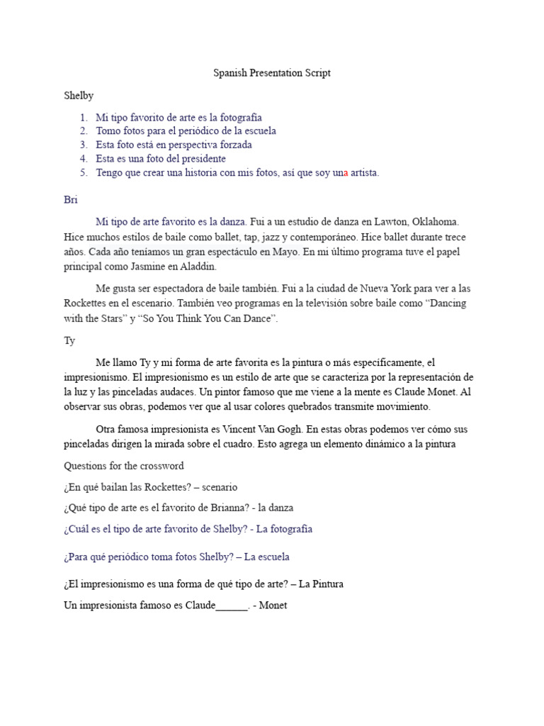 Spanish Presentation Script Pdf