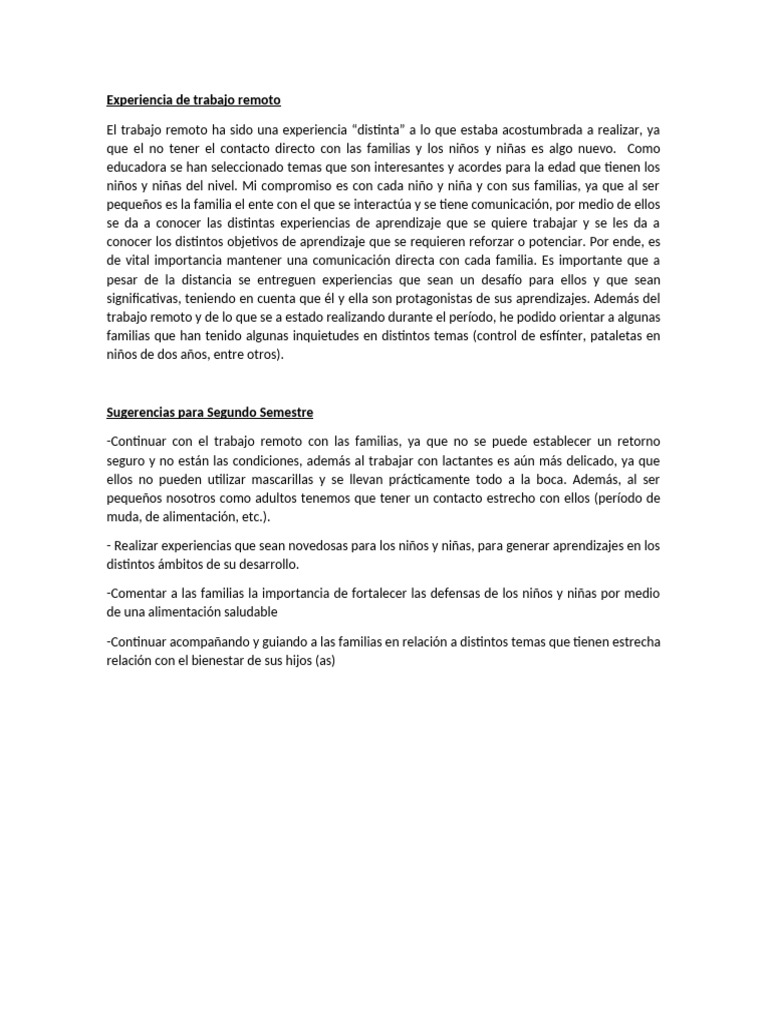Trabajo Remoto en Educación Infantil | PDF