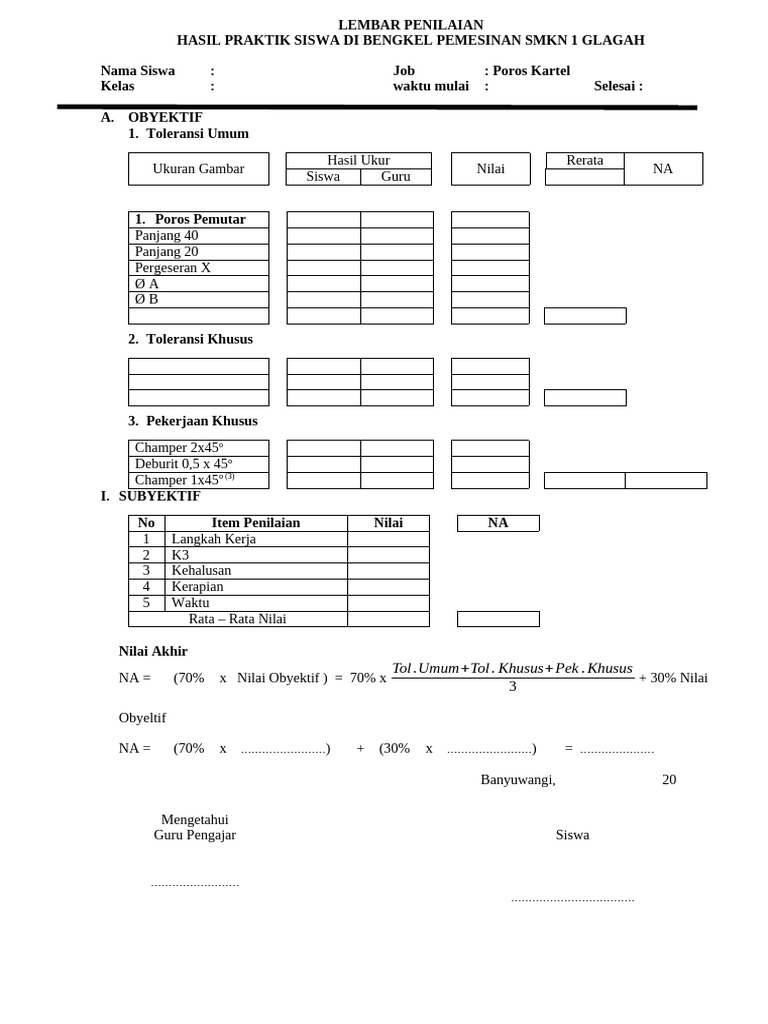 Lembar Penilaian Poros Eksentrik | PDF