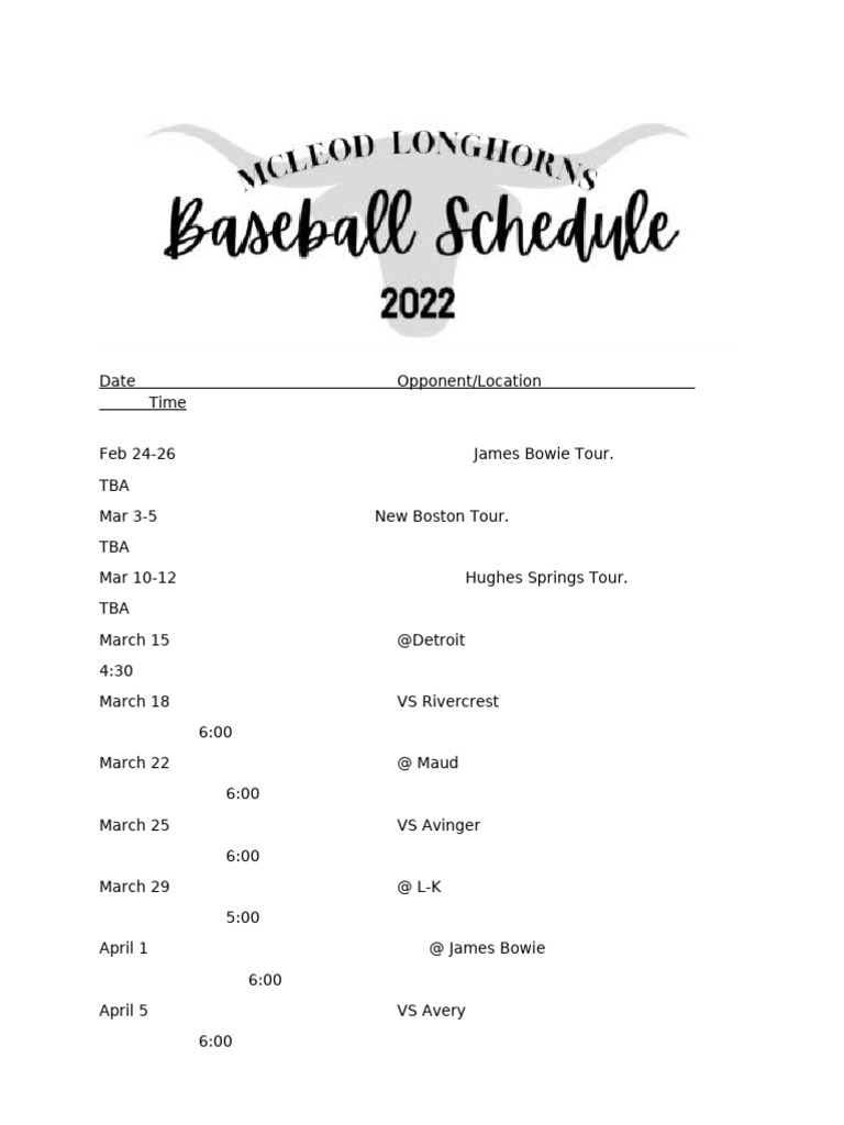 17 - McLeod Baseball Schedule | PDF