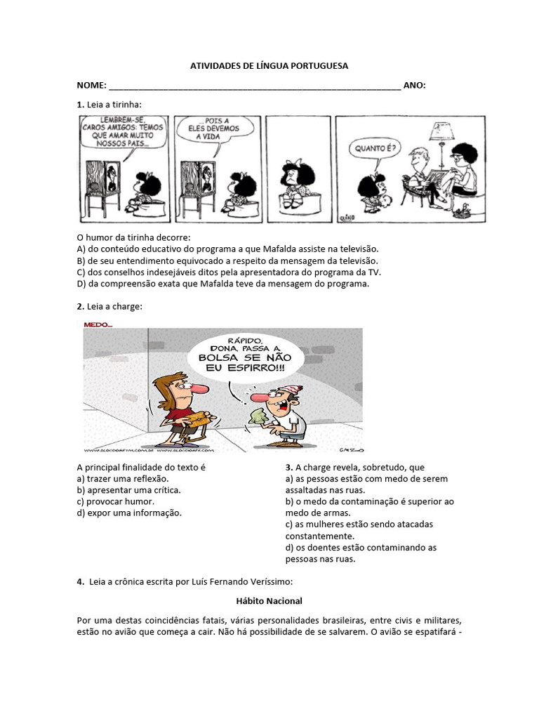Atividade Charge e Tirinhas 8º e 9º | PDF | São Pedro