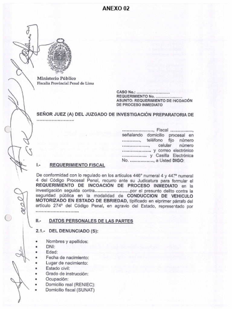 Anexo N 02 Requerimiento de Incoacion de Proceso Inmediato - F | PDF