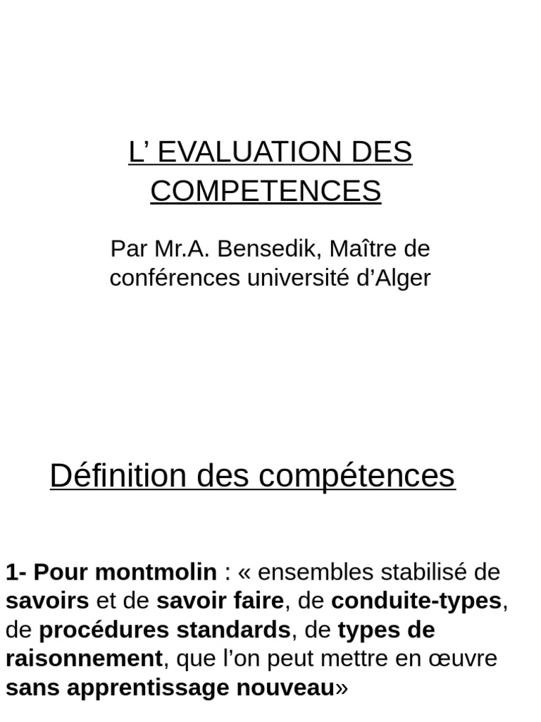 Évaluation des compétences professionnelles | PDF | Compétence ...