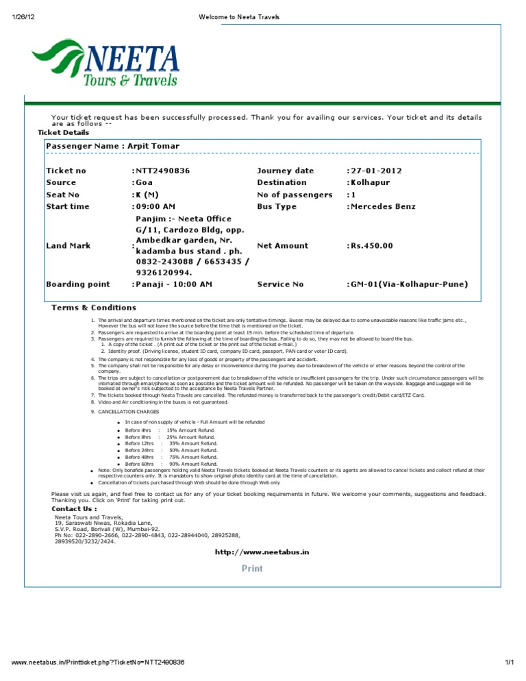Welcome To Neeta Travels | PDF | Ticket (Admission) | Bus