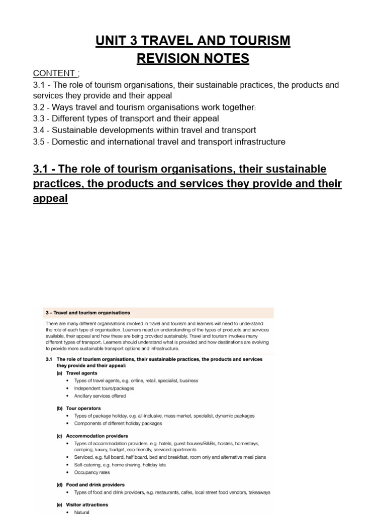 UNIT 3 TRAVEL AND TOURISM Notes From Book | PDF | Tourism | Travel Agency