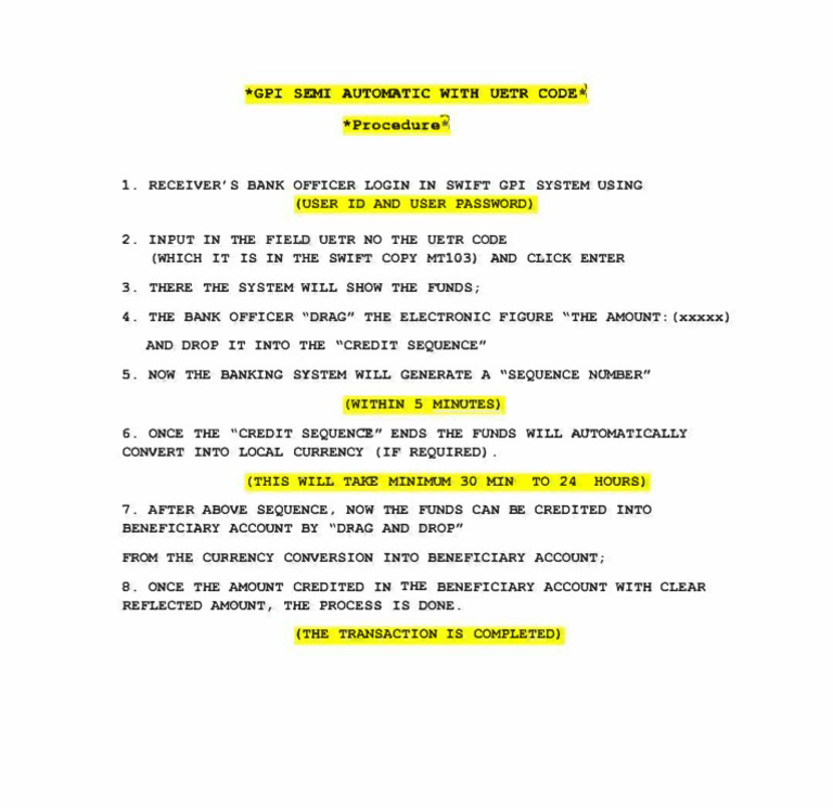 Procedure Gpi Semi Automatic With Uetr Code 28122022 | PDF