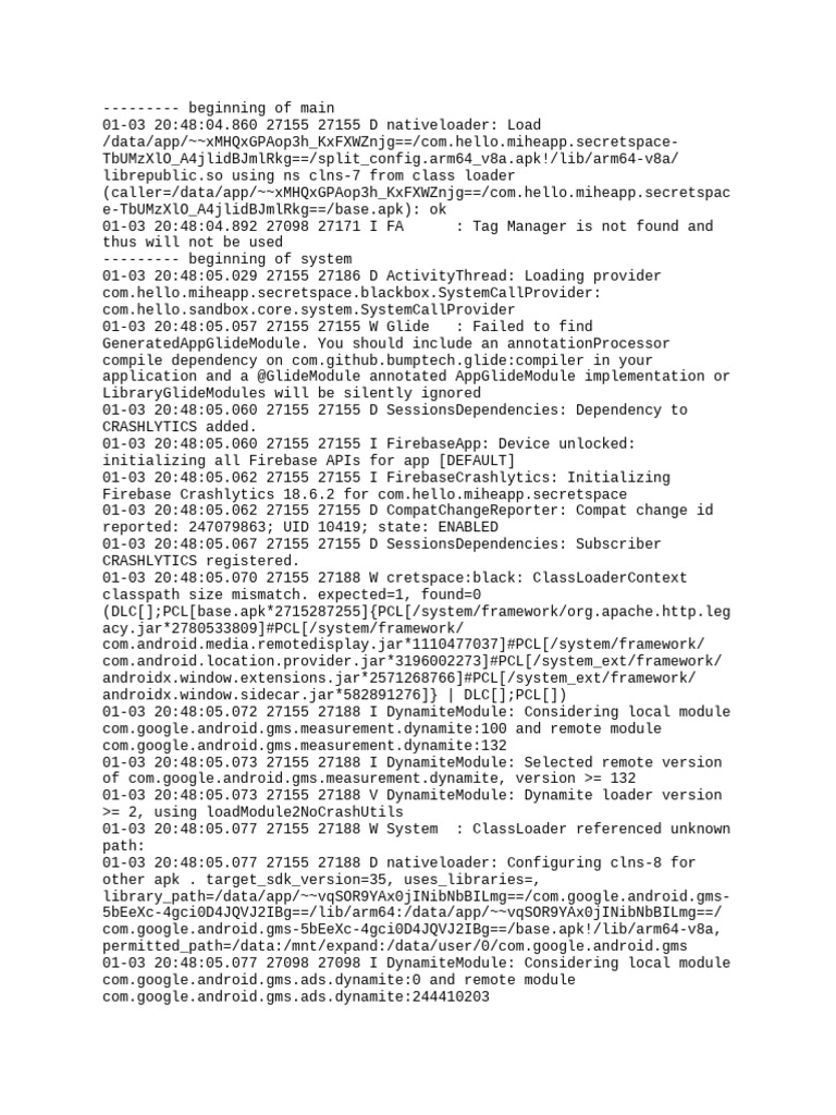 Com.hello.miheapp.secretspace Logcat | PDF | Android (Operating System) | Software