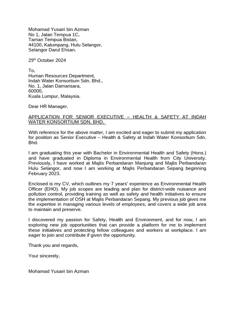 Mohamad Yusairi Cover Letter IWK | PDF