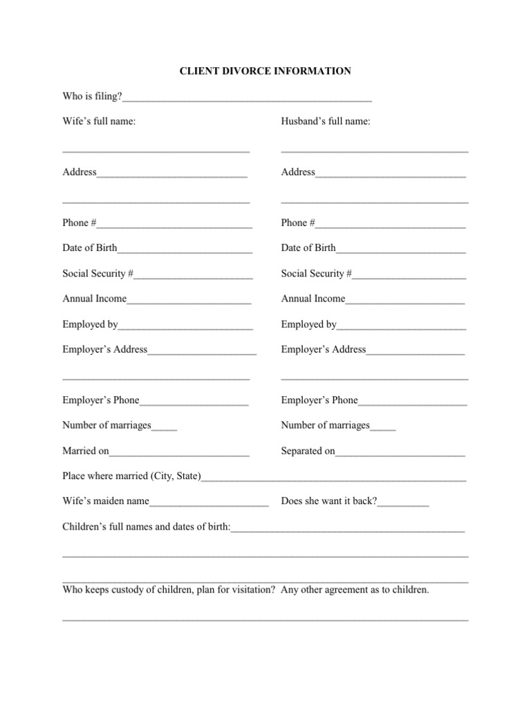 A Client Divorce Form | PDF | Divorce | Marriage, Unions And Partnerships