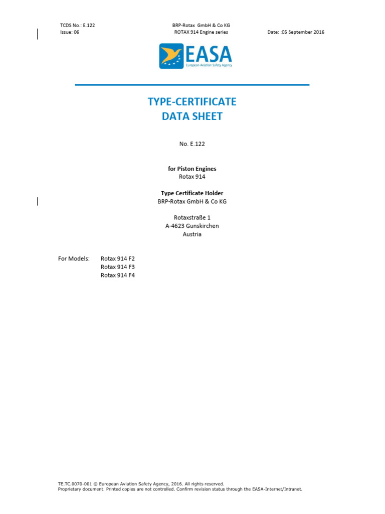 ROTAX 914 Engine Certification | PDF | Engines | Engine Technology