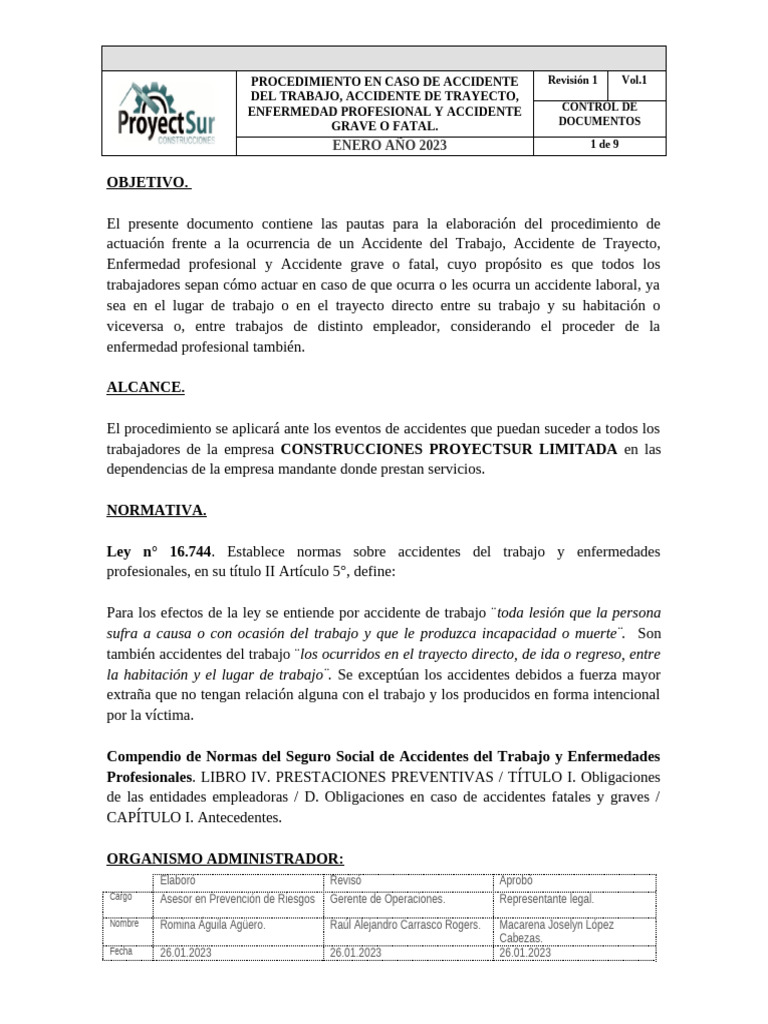 PROCEDIMIENTO EN CASO DE ACCIDENTE DEL TRABAJO, TRAYECTO, ENFERMEDAD Y ...