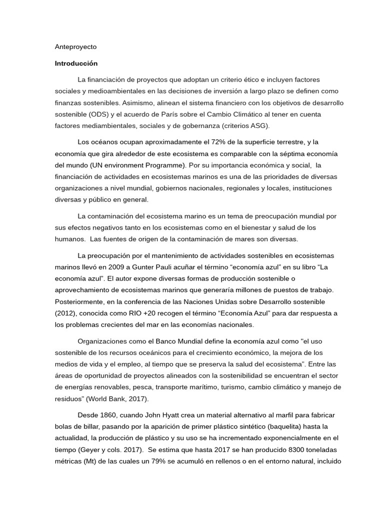 Borrador Anteproyecto Economia | PDF | El plastico | Sustentabilidad