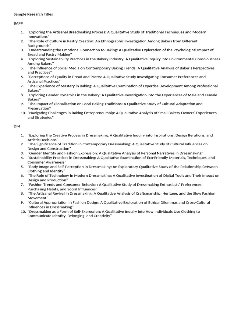 Sample-Research-Titles.pdf | PDF | Qualitative Research | Fashion