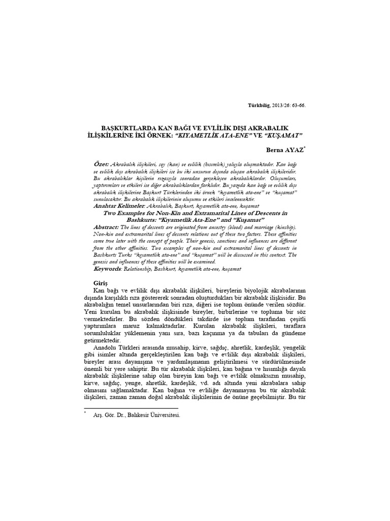 Ba Kurtlarda Kan Ba Ve Evlilik D Akrabal K Li Kilerine Ki Rnek K Yametlik Ata-Ene Ve Ku Amat ...
