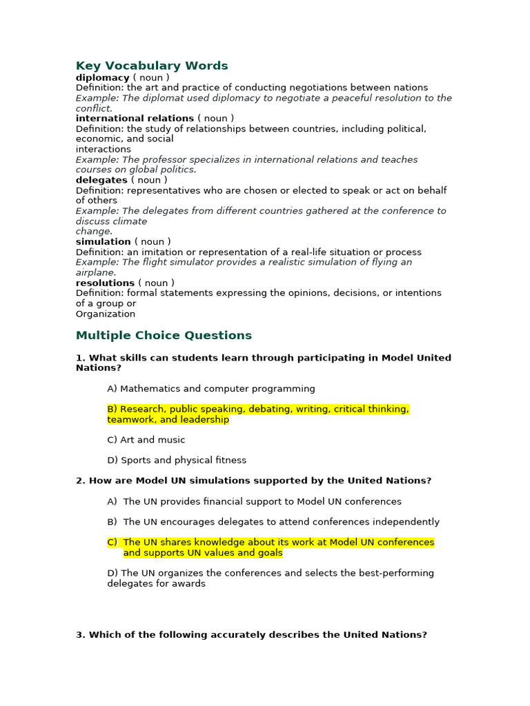 Model UN: Skills & Global Insights | PDF | United Nations ...