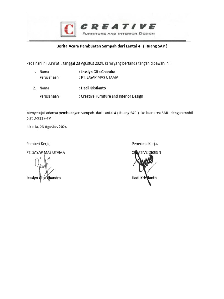 Berita Acara Pembuatan Sampah dari Lantai 4(230824_240823_110458 | PDF