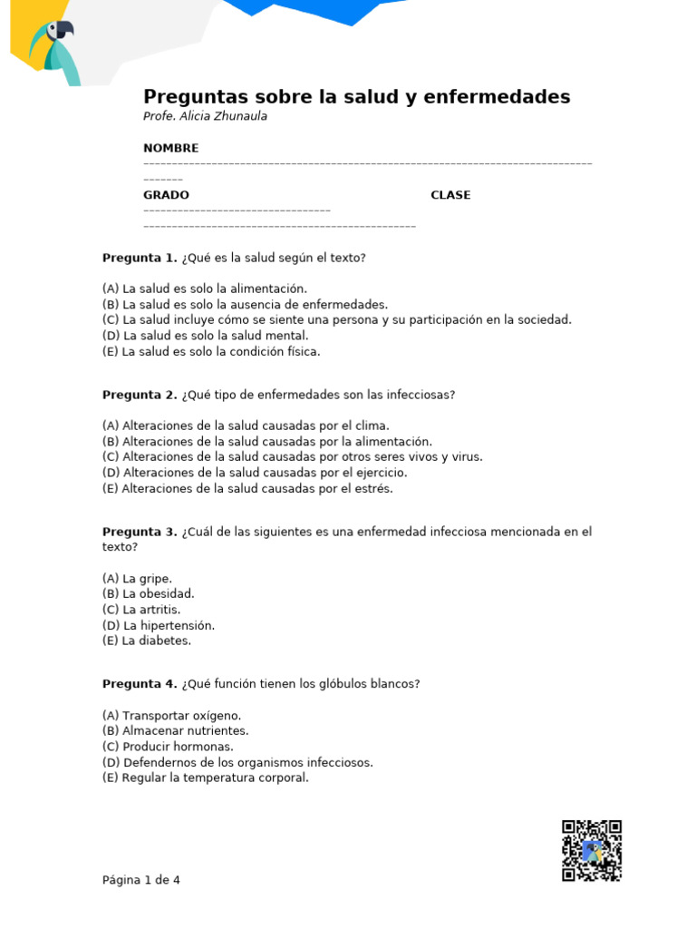 Preguntas Sobre La Salud y Enfermedades | PDF | Infección | Cáncer