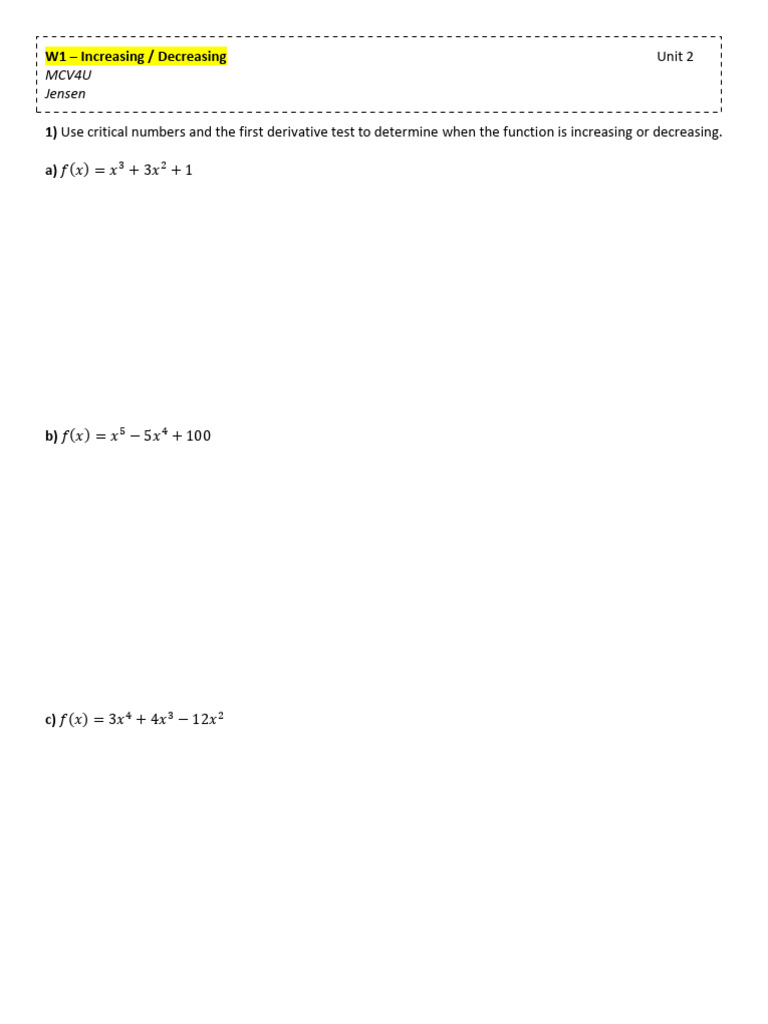 2.1 - Increasing and Decreasing f(x) | PDF