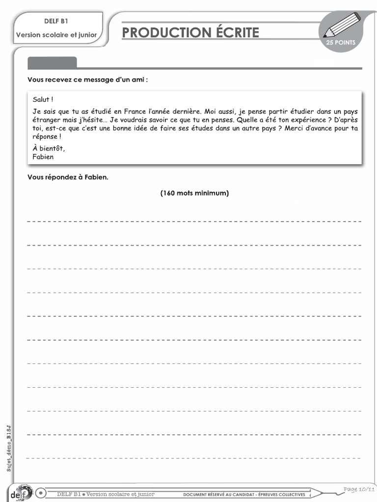 Delf B1 - Production Écrite | PDF