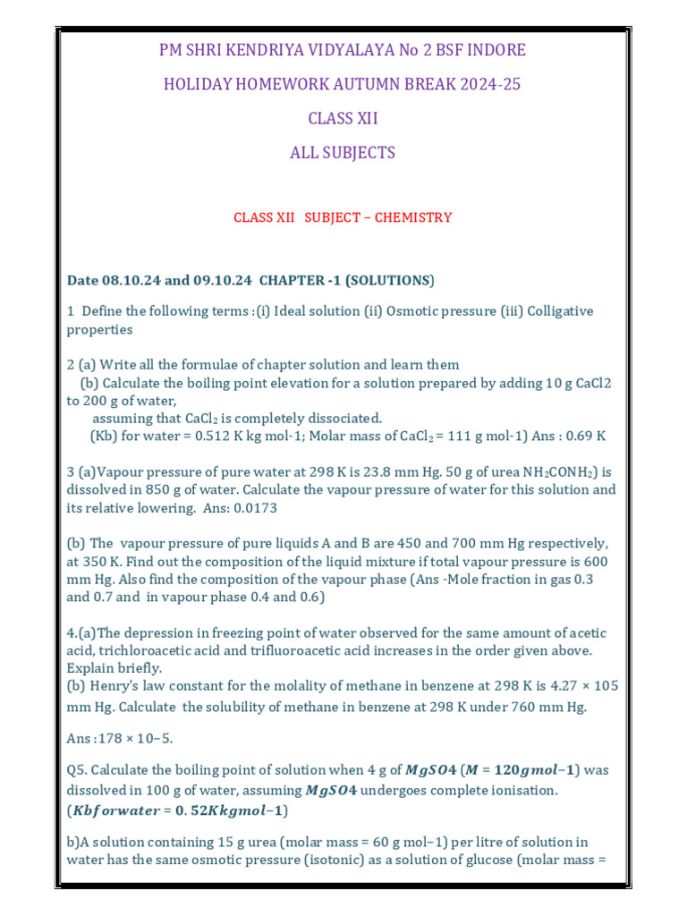 Autumn Break Home Work Class 12 Pmshri Kv2 BSF Indore | PDF | Diffraction | Refractive Index