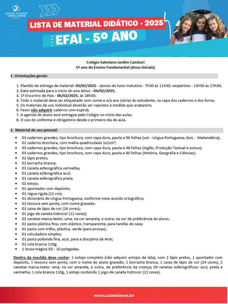 5Âº Ano EFAI 2025 | PDF | Caneta