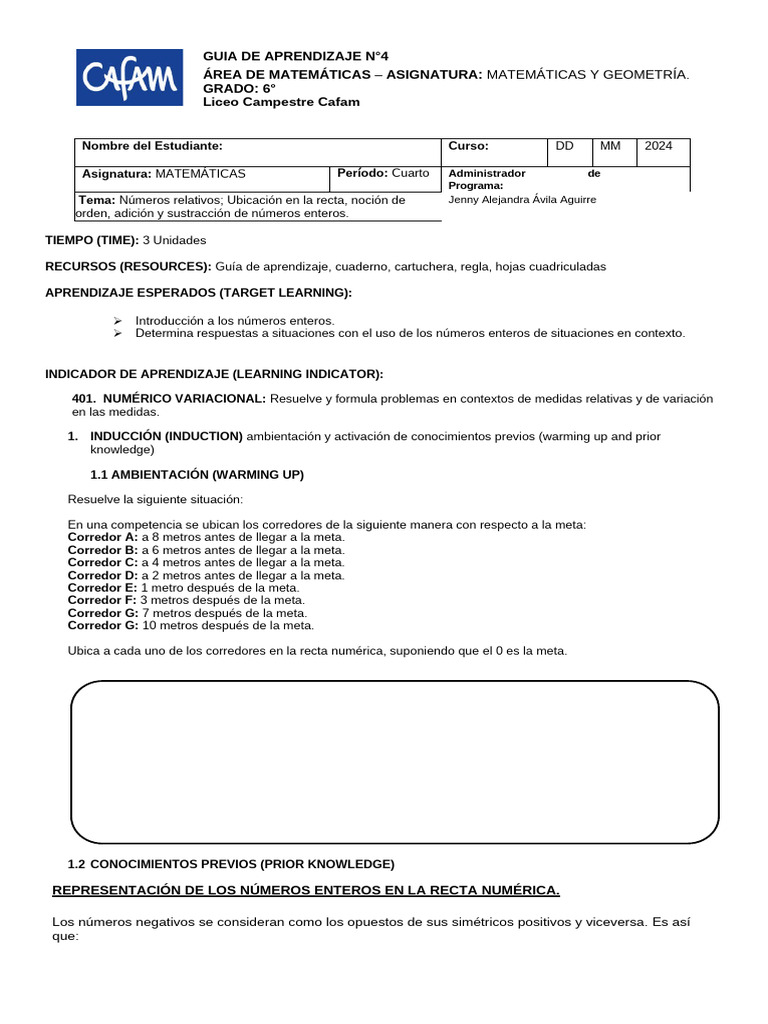 6 Matematicas Guia 4 Cuarto Periodo 2024 | PDF | Entero | Sustracción