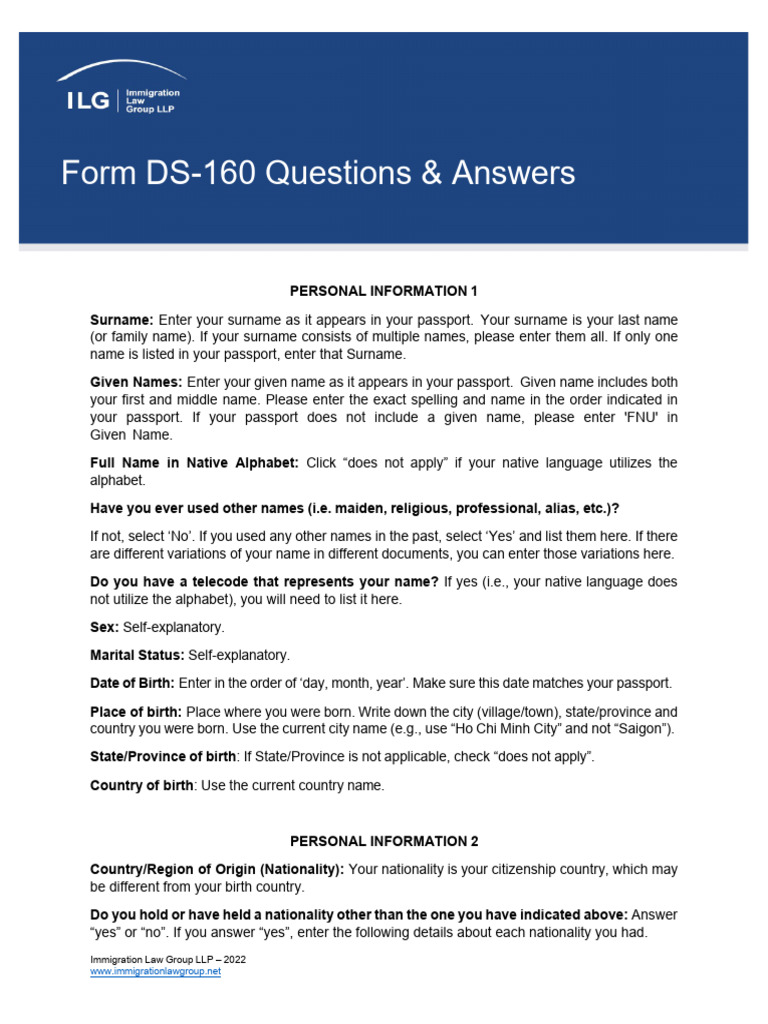Form DS-160 Questions & Answers (1) | PDF | Passport | Travel Visa