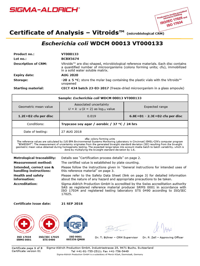Vitroids E Coli VT000133 | PDF | Colony Forming Unit