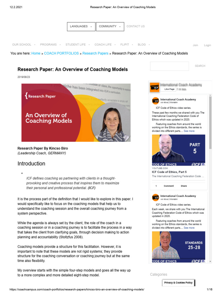 An Overview of Coaching Models | PDF | Goal | Policy