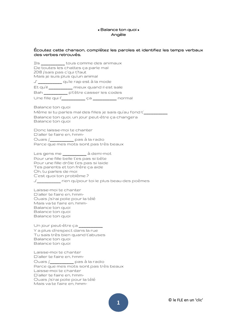 Chanson Balance Ton Quoi Angele | PDF