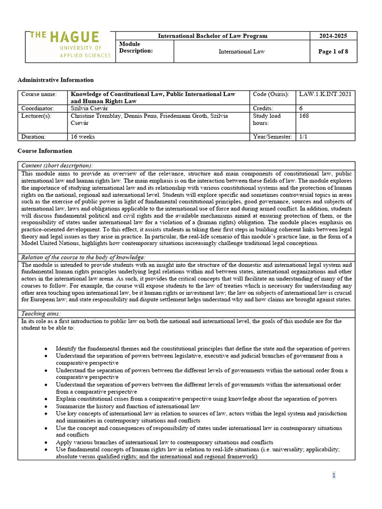 2024-25 FoIL BoK CourseDescription | PDF | International Law | Multiple Choice