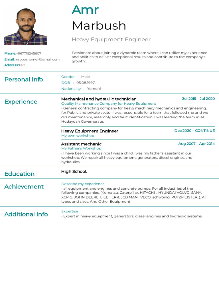 Amr-Resume - Heavy Equipment Engineer | PDF | Heavy Equipment | Engineering
