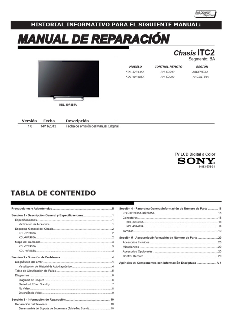 Sony Kdl-32r435a 40r485a Chasis Itc2 Ver.1.0 Segm - Ba RM | PDF | Hdmi ...