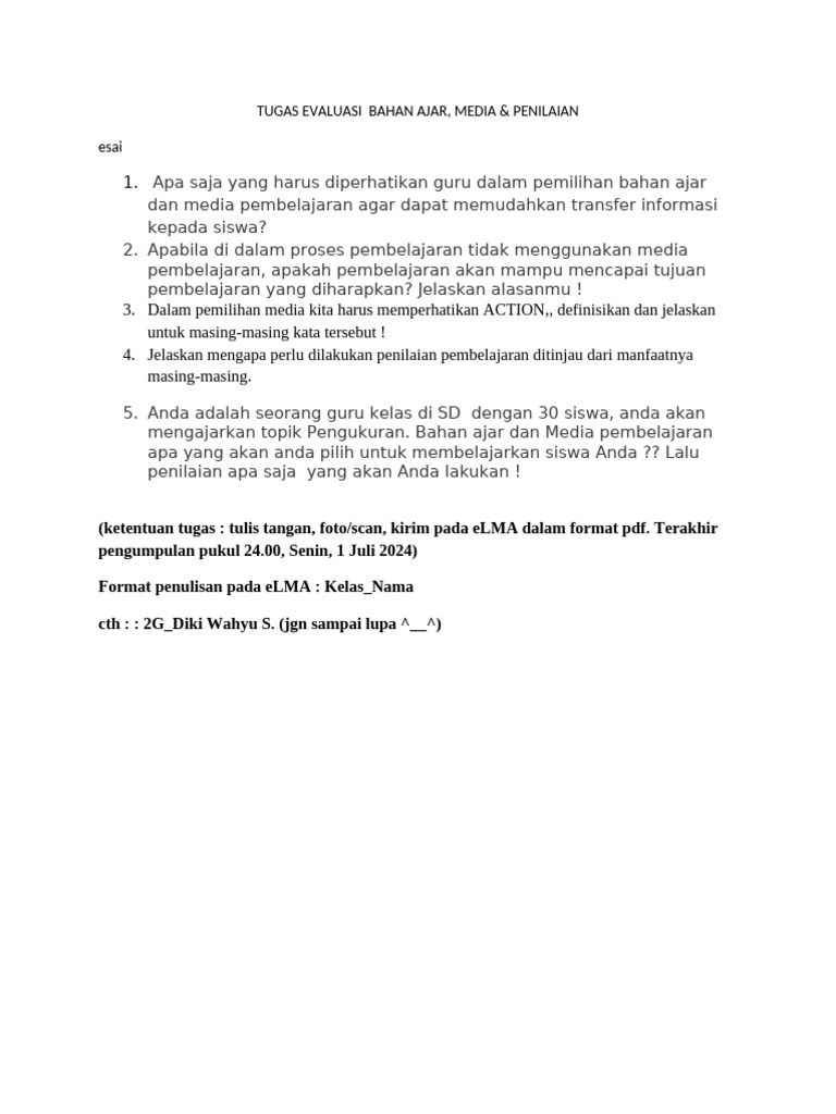 Tugas Evaluasi Bahan Ajar, Media Dan Penilaian | PDF