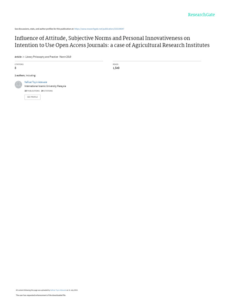 Influence of Attitude Subjective Norms and Persona | PDF | Intention ...