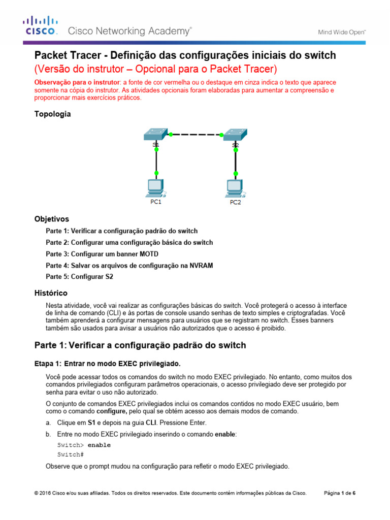 2.2.3.4 Packet Tracer - Configuring Initial Switch Settings - ILM | PDF | Comutador de rede ...