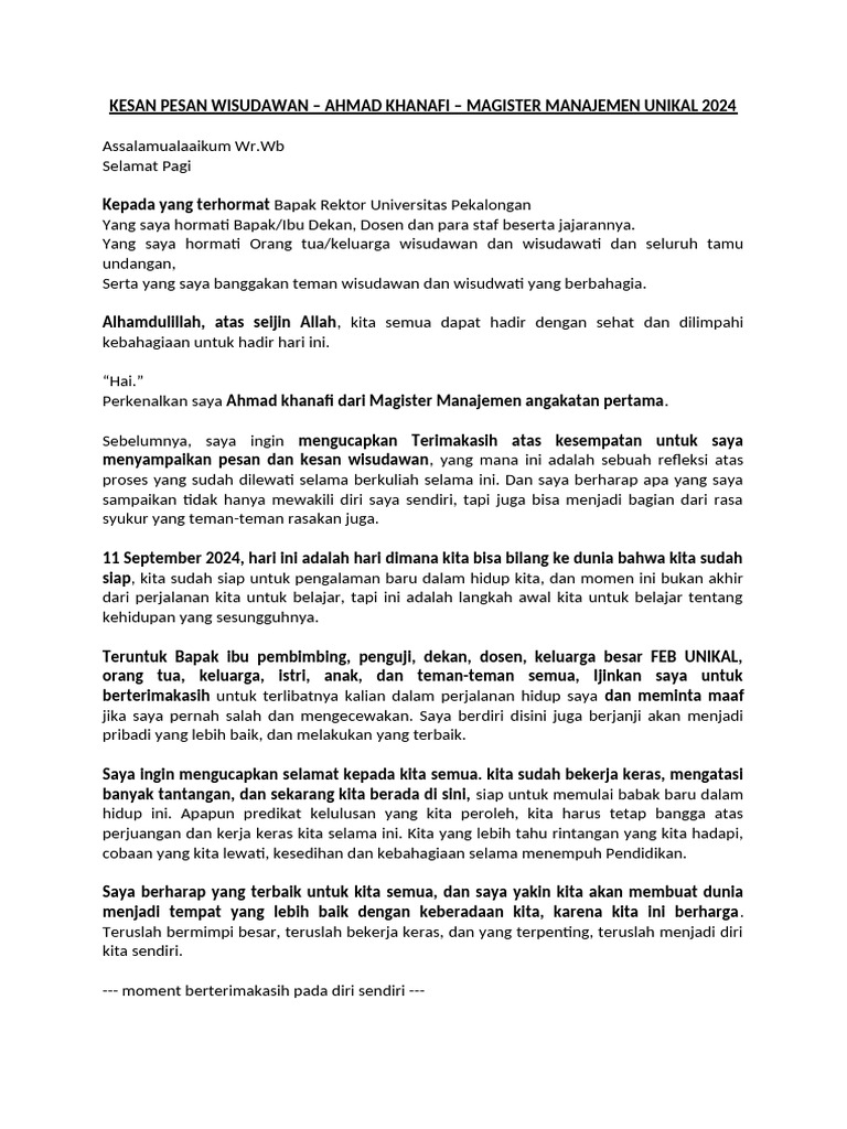 Kesan dan Pesan Wisudawan 2024 | PDF
