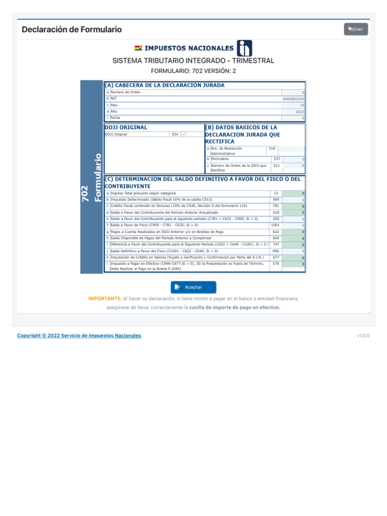 Declaración de Formulario: Sistema Tributario Integrado - Trimestral | PDF | Impuestos | Business