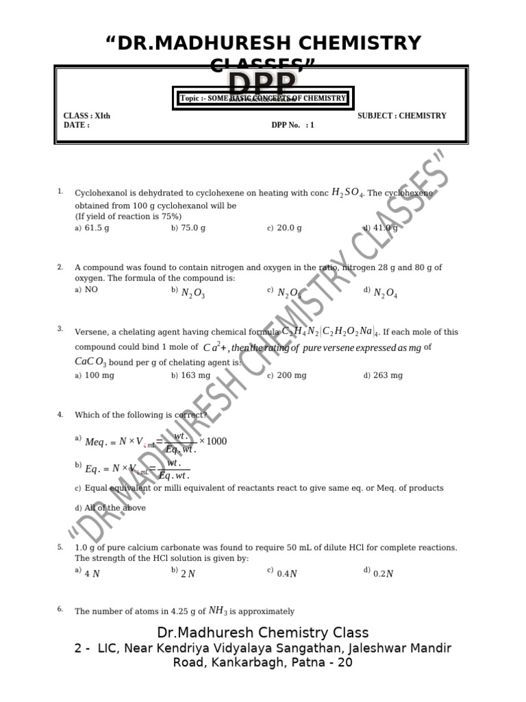 DPP-1(1) | PDF | Mole (Unit) | Physical Sciences